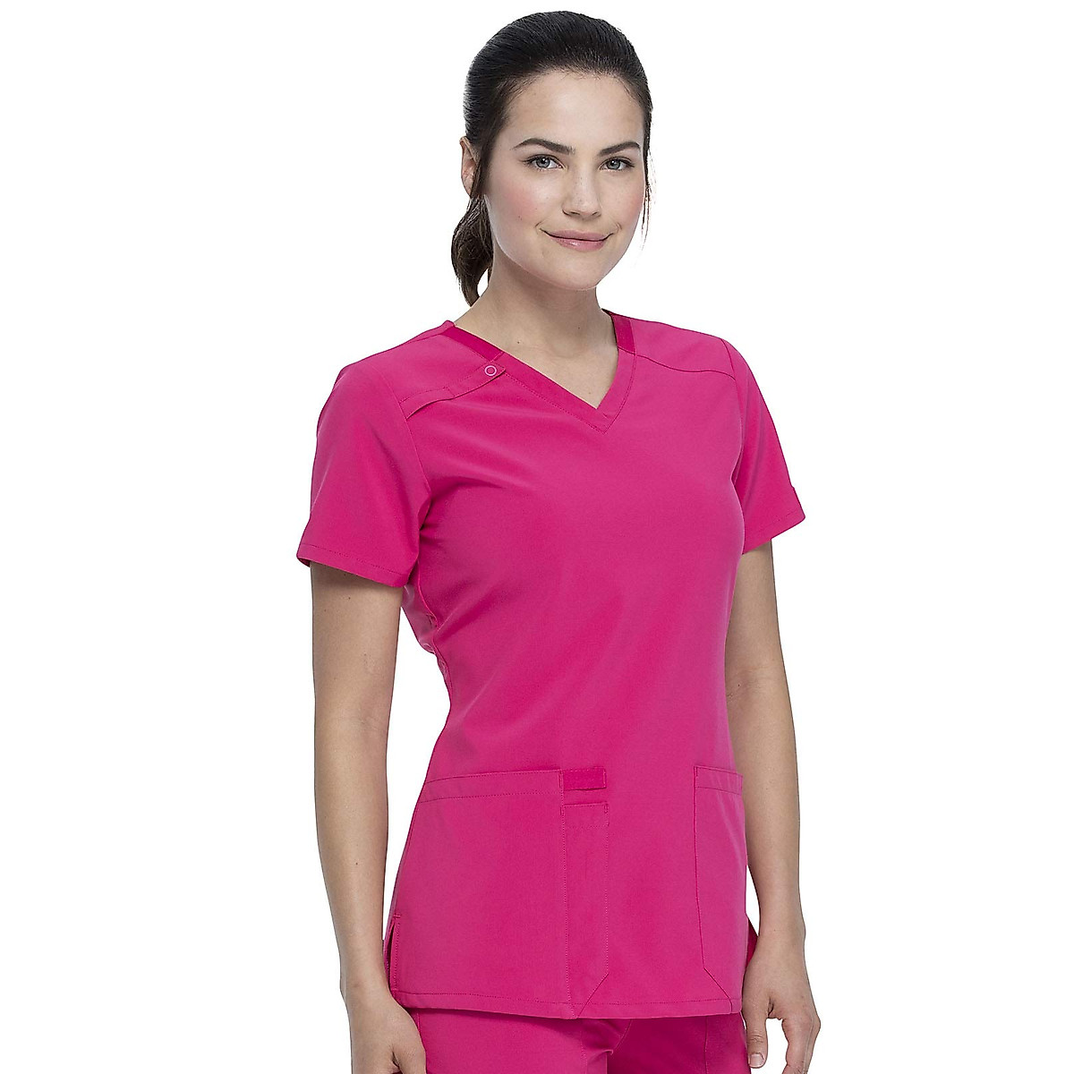 Dickies EDS Essentials Scrubs, V-Neck Womens Tops with Four-Way Stretch and Moisture Wicking DK615, M, Hot Pink