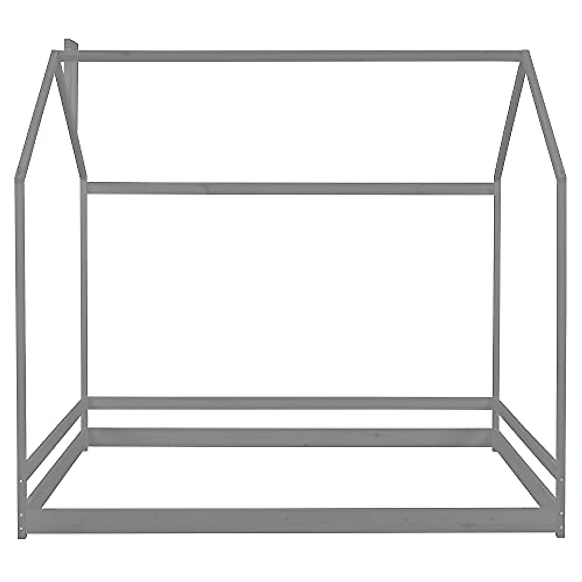 Full Size Wood House Bed, Wooden Bedframe with Roof for Kids, Teens, Boys or Girls, Gray