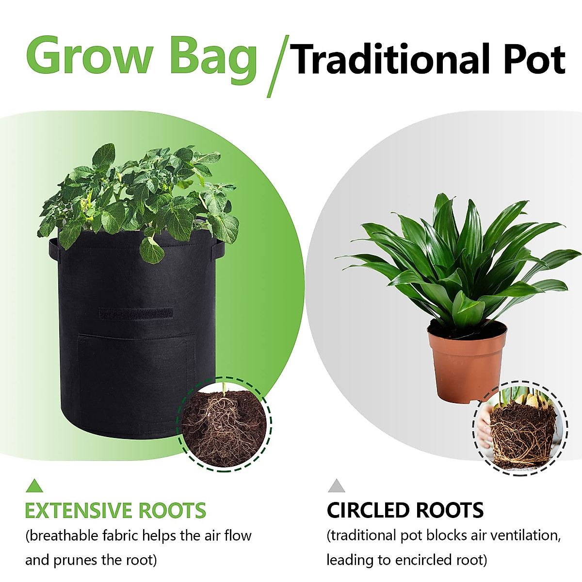 Homyhoo 4 Pack Potato Growing Bag with Flap 10 Gallon Planter Pots with Handles and Harvest Window for Potato Tomato and Vegetables, Black Green Orange and Beige