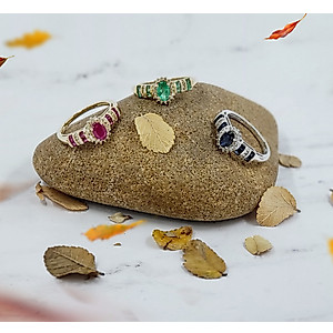 Tirafina Genuine Ruby and Diamond Ring, Alternating Design Of Genuine Gemstones and Diamonds, Center Stone Is Surrounded By Halo Of Diamonds, Gemstone Statement Ring, 14K Yellow Gold (Diamond 1/10 cttw)