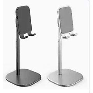 Cell Phone & Tablet Holder Anti-Slip Aluminum Alloy Adjustable Stand Hands-Free Desk Table Device iPhone Samsung iPad Cradle Smartphone Stable Sturdy Quality Easy Assemble Adjusting Height (Silver)