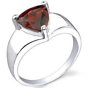 PEORA Garnet Ring in Sterling Silver, Minimalist Solitaire, Trillion Cut 8mm, 2.25 Carats, Comfort Fit, Size 6