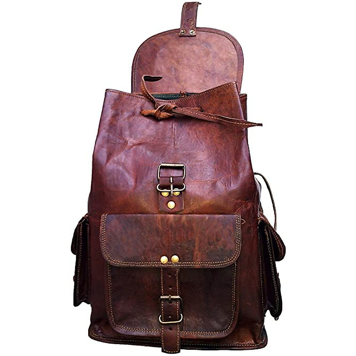 18" Brown Leather Backpack Vintage Rucksack Laptop Bag Water Resistant Casual Daypack College Bookbag Comfortable Lightweight Travel Hiking/Picnic for Men