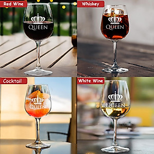 DU VINO Queen Funny Novelty Wine Glass - 12.75 oz. - Humorous Present for Mom, Women, Friends, or Her - Bridal Shower, Engagement or Wedding Favor - Made in USA