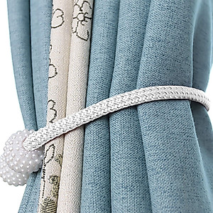 8 Pack Magnetic Curtain Tiebacks,Convenient Drape Tie Backs Decorative Curtain Holdbacks Holder Curtain Tiebacks for Window Draperies, No Tools Required-Pearl Shape (White)