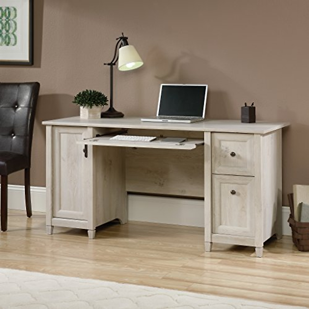 Sauder Edge Water Computer Desk, L: 59.06" x W: 23.23" x H: 29.02", Chalked Chestnut finish