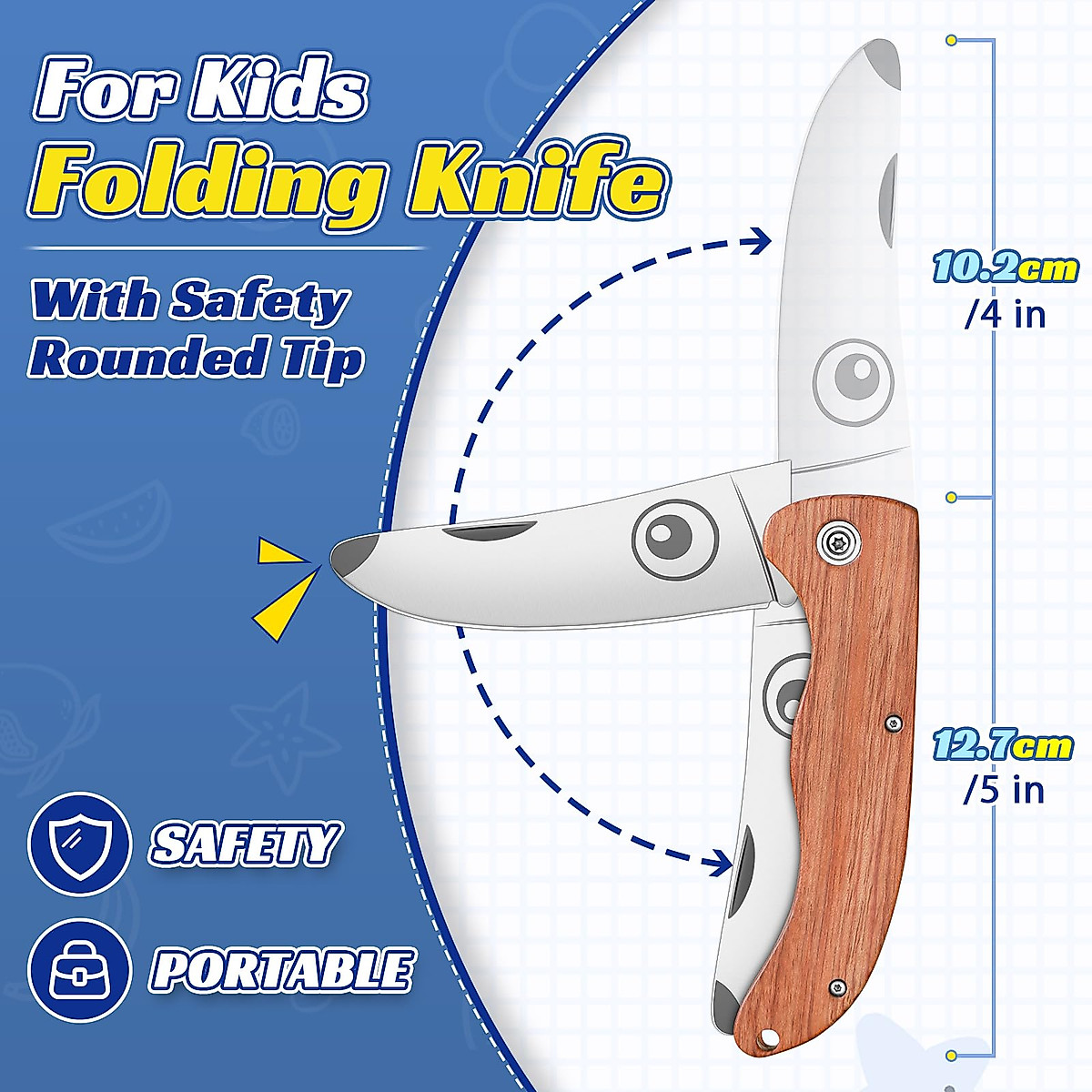 TIVOLI Kids Pocket Knife Folding Knife Safety Knife for Kids with Safe Rounded Camping Knife Designed for Children's Outdoor Camping with Hanging Holes Pocket knife for Boy’s First Knife