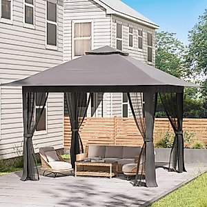 UDPATIO 13'x13' Pop up Gazebo Canopy Tent, Outdoor Patio Waterproof Gazebo with Mosquito Netting for Lawn, Garden, Backyard and Deck, Grey