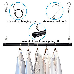 Hanging Closet Rod, Black Adjustable Width and Height 15 to 40 Inch Organizer for Hanging Clothes, Space-Saving Closet Garment Organizer Rack, Closet Extender Hanging Rod, Tension Clothes Hanging