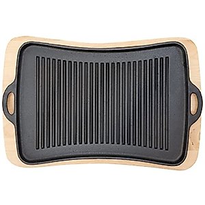 Jim Beam Cast Iron Fajita Pan with Wooden Trivet, Pre-Seasoned Ideal for Barbecuing and Camping, Large, Black
