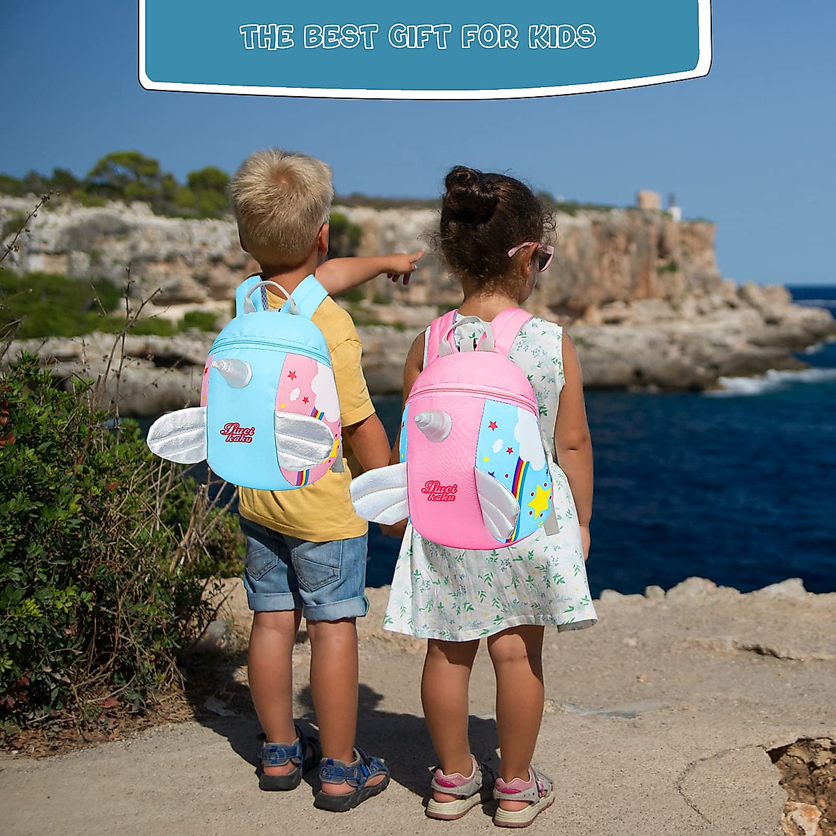 HWJIANFENG Little Kid Toddler Mini Backpack with Leash Harness Lunch Box Cute Angel Unicorn Preschool Daycare Nursery School Bag