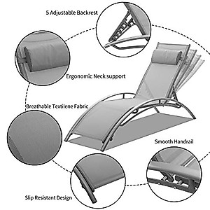 2 PC Outdoor Patio Adjustable Chaise Lounge Set,Backrest Sun Recliner Chair Lounger with Lightweight Frame for Beach Pool and Yard