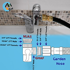 AVAbay GHAF Male 3/4" GHT to Female G1/2"-14T - Garden Hose to Faucet Diverter - Chrome Plated Solid Brass, Female to Male Adapter Fitting for Sink Tub Faucet, Water Filter System