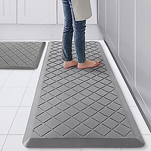 WEZVIX Cushioned Kitchen Mat 2 PCS, Anti Fatigue Kitchen Rugs, Heavy Duty Kitchen Rugs and Mats Non-Skid, Ergonomic Comfort Foam Kitchen Floor Mat for Home, Office, Sink, Laundry - Grey