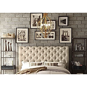 Rosevera Corrine Upholstered Bed Frame with Button Tufting Headboard/Adjustable Headboard/Rolled Head Headboard Bed Frame/Wood Slat Support/Easy Assembly,Twin,Textile Beige