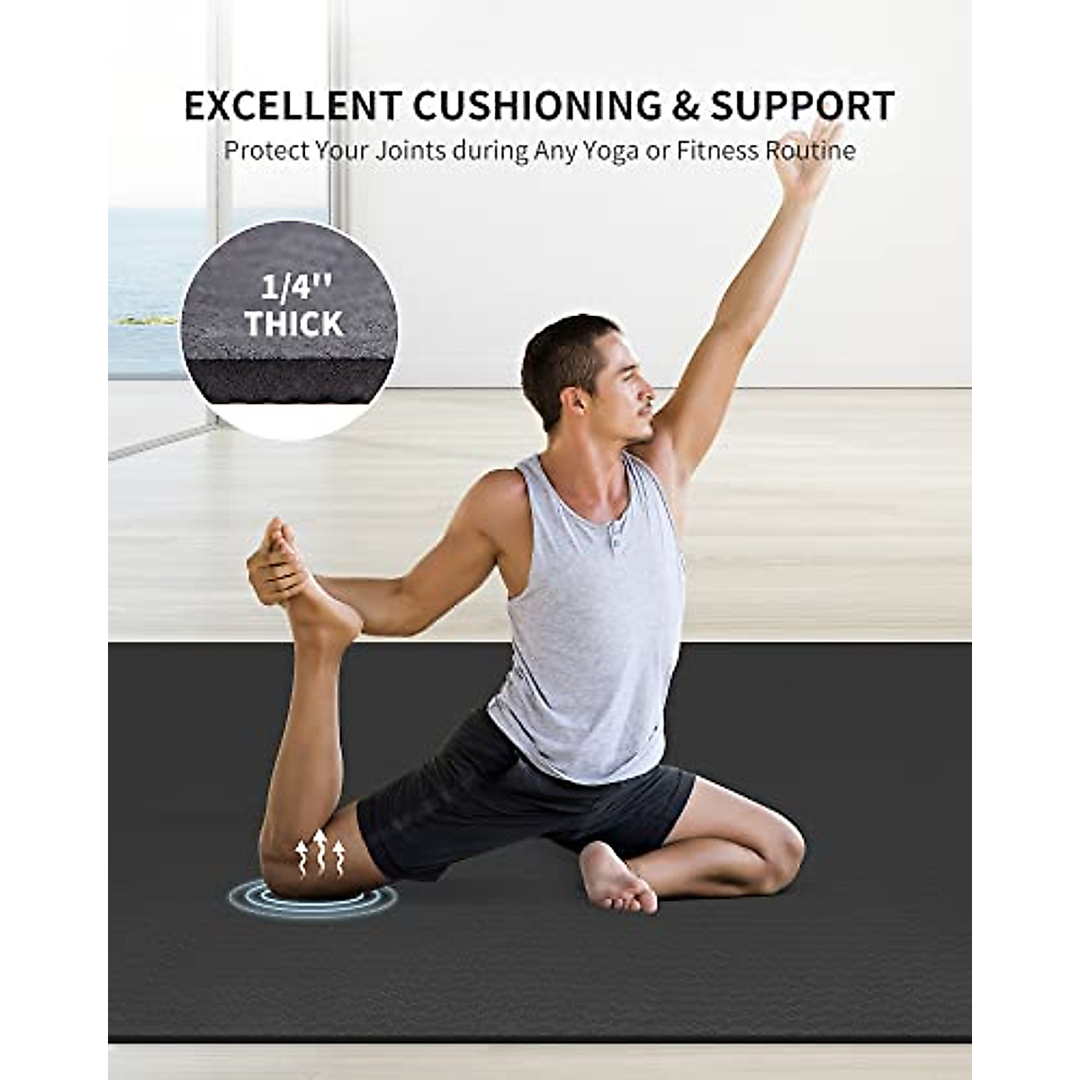 CAMBIVO Large Yoga Mat (6'x 4'), Extra Wide Workout Mat for Men and Women, 1/3 &1/4 Thick Exercise Fitness TPE Mat for Home Gym, Yoga, Pilates, Workout (Black),6mm