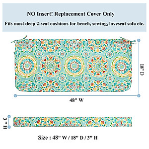 FUNHOME Outdoor Cushion Covers,48" x 18" x 3", No Insert! Patio Cushion Covers Replacement for Outdoor Furniture,Water Resistant Patio Bench Loveseat Cushion Covers 1 Pack, Cyan Circle (Covers ONLY)