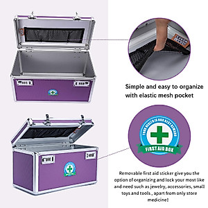 HEWEI WORKS Locking Box with Portable Storage Case, 14.2''x 7.2''x 8.2''，Childproof Medication Lock Organizer, Lockbox for Documents，Medicine & Valuables (Purple/Large)