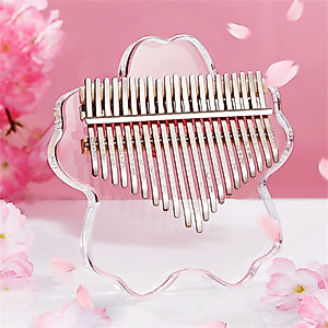 LKJYBG 21-Tone Kalimba with Piano Box,Cherry Blossoms Shape Thumb Piano Acrylic Finger Piano Gifts with Tune Hammer Study Instruction Digital Audio Tone Key Sticker for Kids and Adults Beginners
