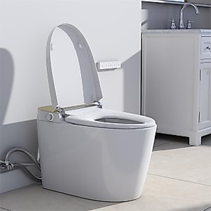 Luxury One Piece Smart Toilet with Bidet Built in Heated Seat Automatic Flush Warm Water Sprayer and Dryer White Modern Contemporary Transitional Ceramic Metal
