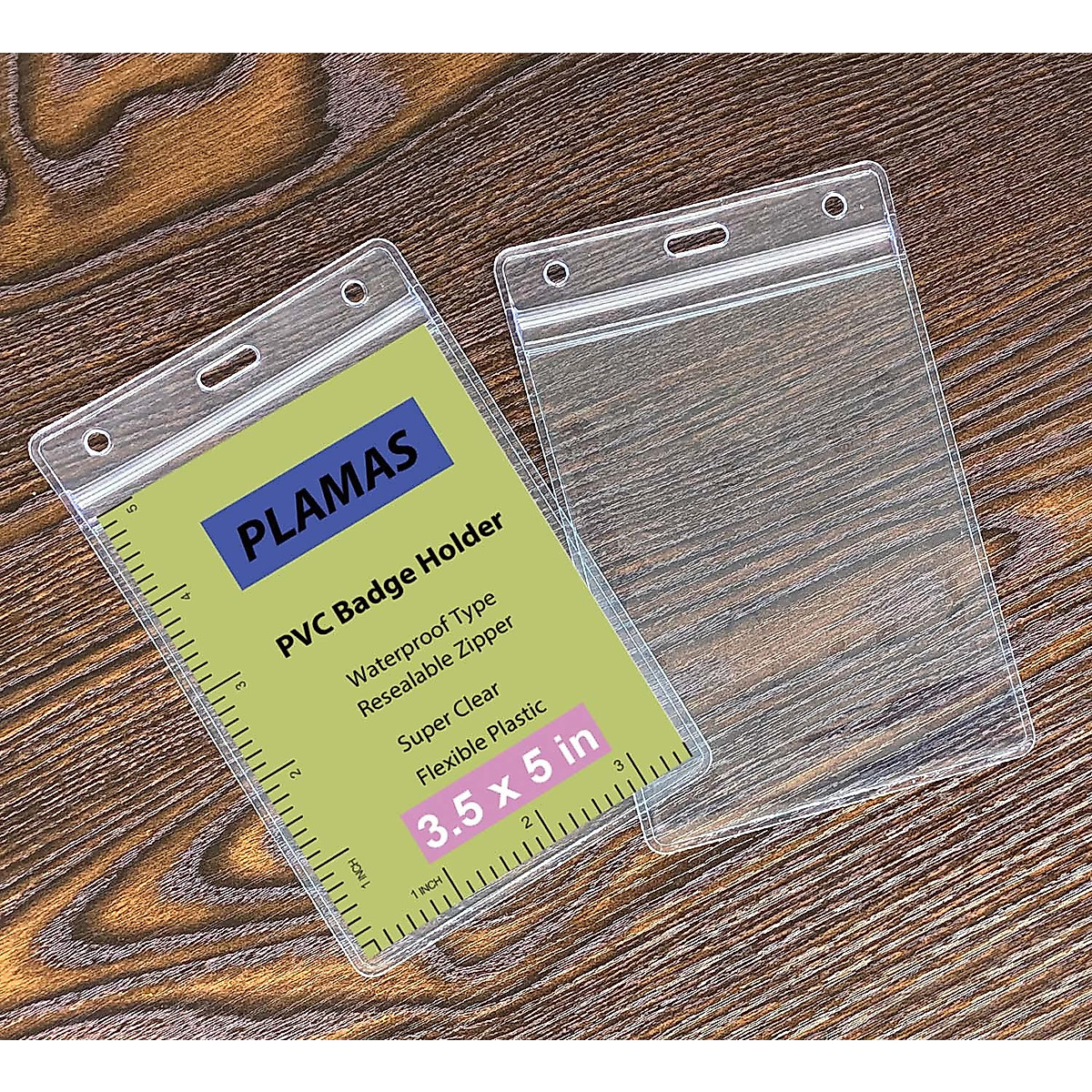 WTQ 100 PCS Waterproof ID Badge Holders (Large Size, Fit 3.5"x5" Inserts), Clear Plastic, Premium Quality, Heavy-Duty, Vertical Hanging Card Holder with Zipper, Durable Vinyl Nametag Holders