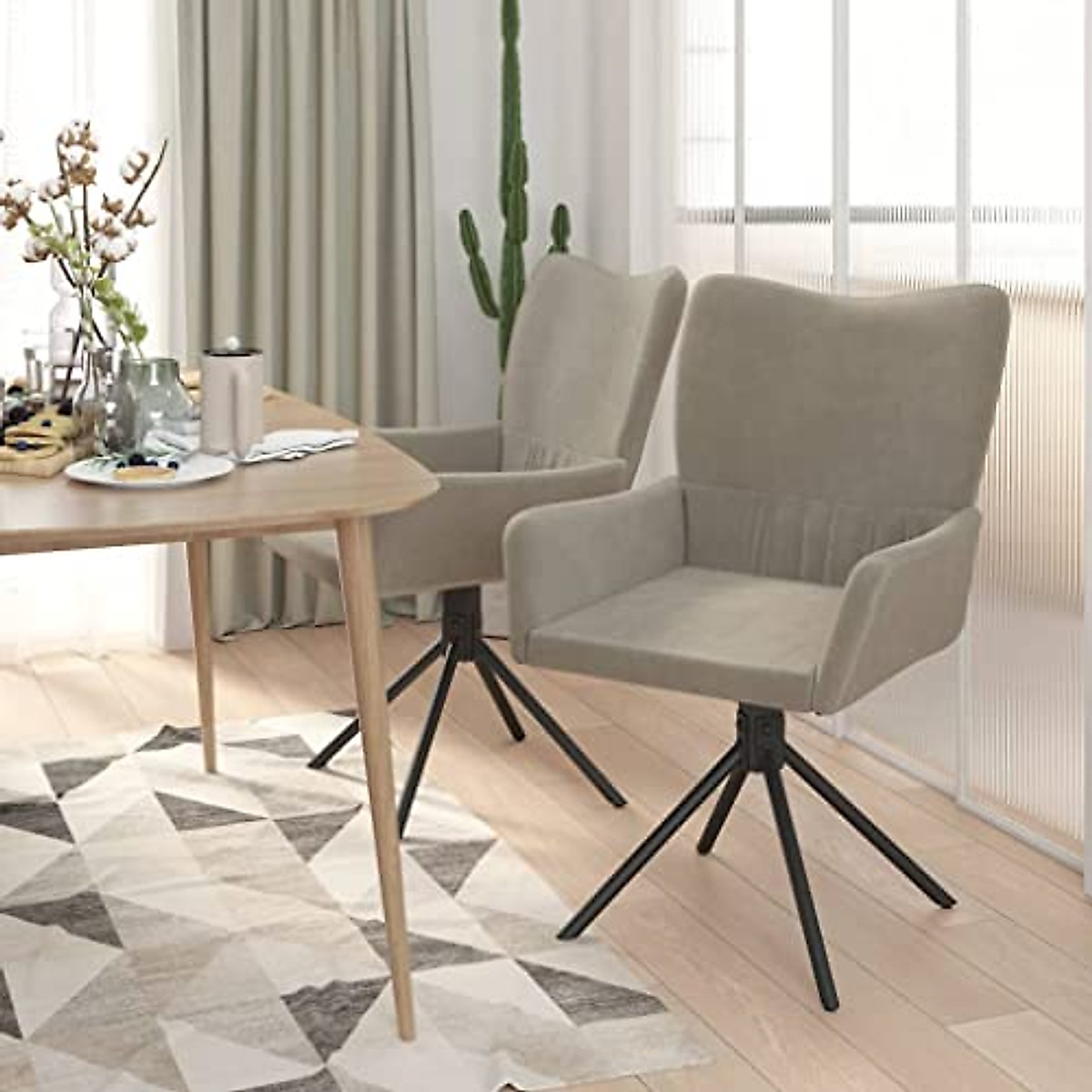 vidaXL Modern Swivel Dining Chairs - 2 pcs Set in Elegant Light Gray Velvet, Comfortably Padded with Foam, Features 100% Polyester Material for Durability