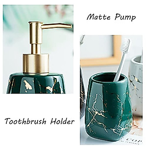 XUDREZ Bathroom Accessory Sets, Marble Look Bath Accessories Set, Includes Soap Dispenser Pump, Divided Toothbrush Holder, Tumbler Rinsing Cup, Storage Canister (Shiny Black 4-Piece Bathroom Set)