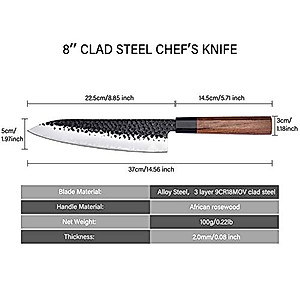 YAIBA 8 Inch Chef Knife Professional Japanese Chef Knife 3 layers 9CR18MOV Clad Steel Japanese Kitchen Knives Gyuto Knife Sushi Knife for Kitchen