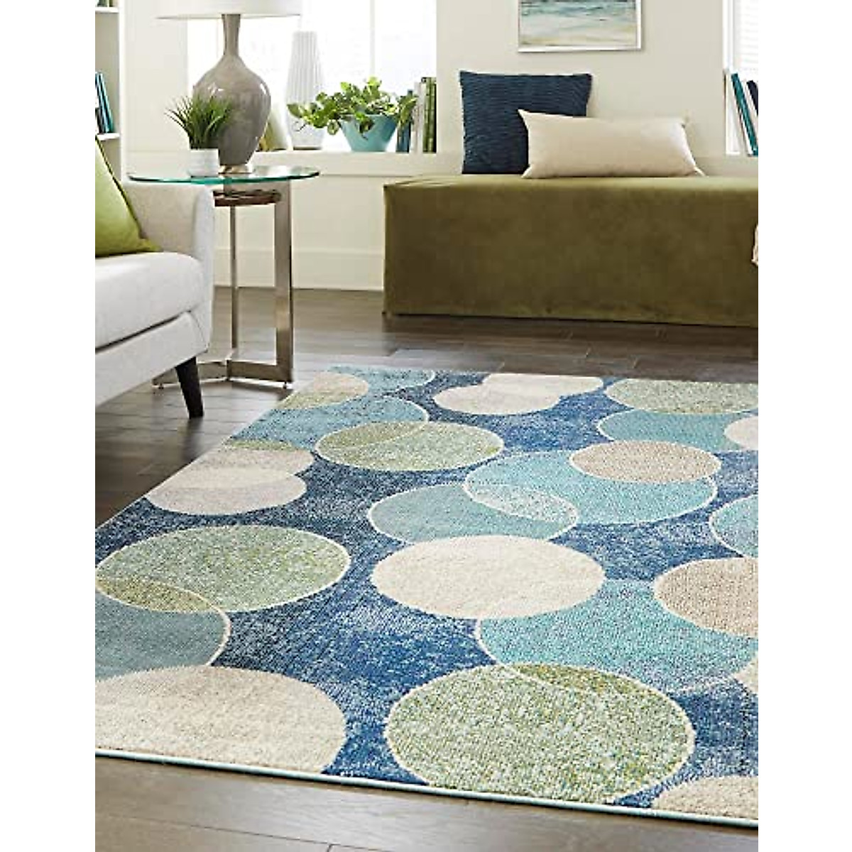Unique Loom Chromatic Collection Modern Bokeh & Vibrant Abstract Area Rug for Any Home Décor, 5 x 8 ft, Navy Blue/Beige