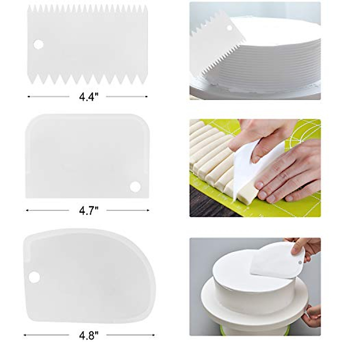 Cake Icing Spatula Set of 4 Packs(10"+8"+6"+4") and Cake Smoother Scraper Set of 3 Packs, Professional Stainless Steel Offset Spatula with Wooden Handle