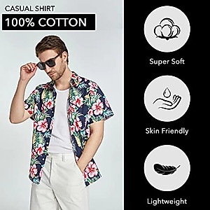 Hawaiian Shirt for Men, Beach Shirts for Men, Tropical Shirts Short Sleeve Floral Casual Button Down (X-Large, Red Hibiscus)