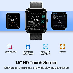 Smart Watch, 1.5 Inch HD Touch Screen Fitness Watch，18 Sport Modes IP68 Waterproof Fitness Tracker with Heart Rate Tracker Blood Oxygen Sleep Monitor, for iPhone Android Men Women