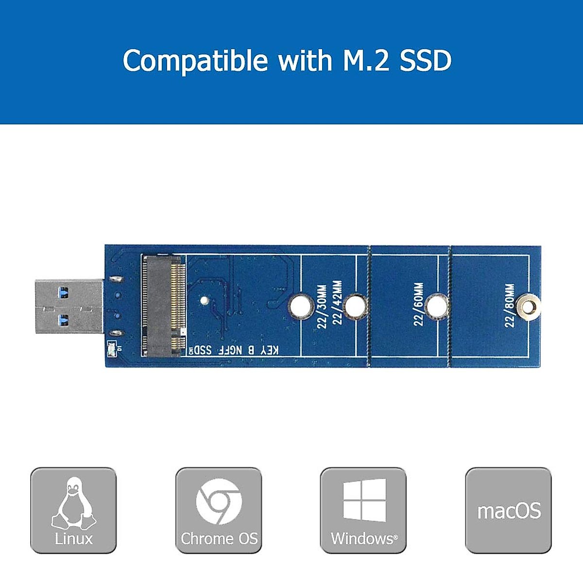 GODSHARK M.2 to USB Adapter, B Key M.2 SSD Adapter USB 3.0 (No Cable Needed), USB to 2280 M2 SSD Drive Adapter, NGFF Converter SSD Reader Card