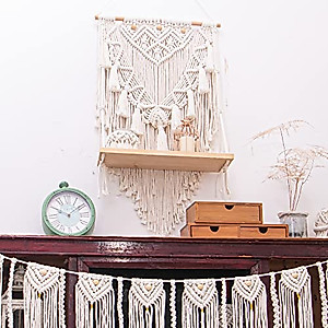 TENEWEE Boho Wall Hanging Shelf Macrame Plant Large Shelves for Bedroom Living room Apartment Decor 17" W x 31.5" L (Macrame shelf)