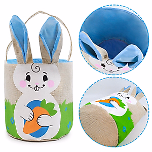 JOYIN 2 Pcs Easter Bunny Basket Set for Easter Eggs Hunt, Burlap Egg Tote Gift for Kids, Party Favor