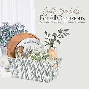 DECOMOMO Gift Basket Empty - Small Basket for All Occasions: Holiday, Baby Shower, Wedding, Anniversary | Perfect for Organizing Countertops, Drawers, and Toiletries (Set of 4 - Pattern Grey)
