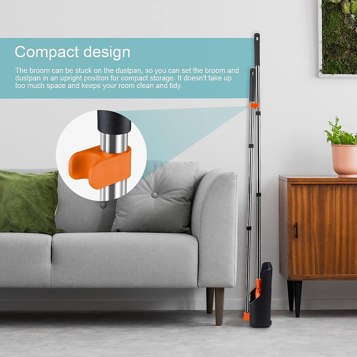 FGY Broom and Dustpan Set for Home, 53" Broom with Dustpan Combo Set, Broom Dust Pan with Long Handle for Indoor Kitchen Lobby Office Garage Floor Sweeping