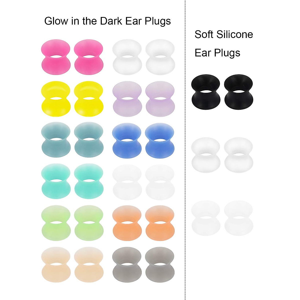 Lcolyoli 30PCS Glow in The Dark Soft Thin Silicone Ear Gauges Flesh Tunnels Plugs Stretchers Expander Double Flared Flesh Tunnels Flexible Ear Earlets Piercing Jewelry for Women Men 00G 10mm