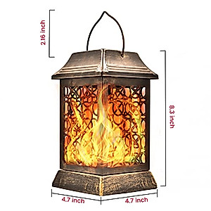 Dolucky Solar Lights Metal Flickering Flame Solar Lantern Outdoor Hanging Lanterns Lighting Heavy Duty Solar Powered Flame Lights Outdoor Waterproof for Patio Garden Yard, Pack of 2(Bronze)