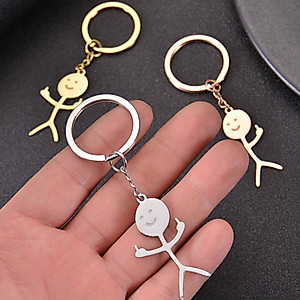 Pendantify Funny Middle Finger Doodle Keychain | Flip Off Doodle Keychain | Smiley Stickman Matchstick Doodle Keychain (Silver)