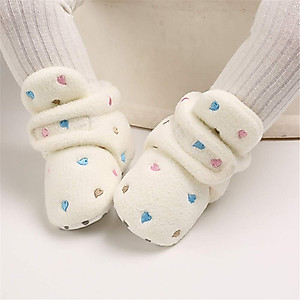 E-FAK Newborn Baby Cozy Fleece Booties with Grippers Winter Slippers Socks Soft Sole Stay On Infant First Walker Crib Shoes(00 Multi-colo&White, 0-6Months)