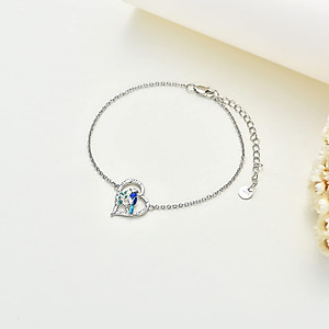 LONAGO 925 Sterling Silver Blue Jay Bracelet Bluebird of Happiness Adjustable Link Chain Our Love Never Dies Jewelry Gifts for Women