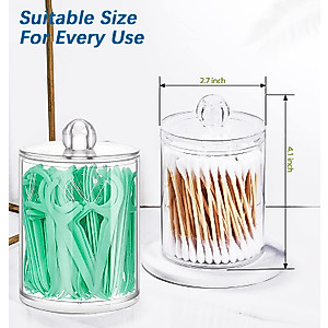 Sackei 2 Pack Qtip Holder Dispenser with Lid, Clear Acrylic q tip Organizer and Storage for Cotton Swabs, Cotton Ball, Floss, Cotton Round Pads, Bathroom Decor Accessories for Vanity Makeup Canister