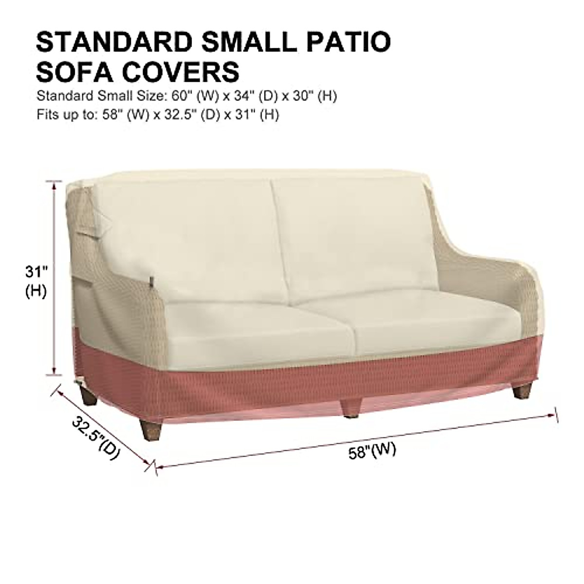 【Upgraded】 Heavy Duty 600D Patio Furniture Sofa Covers, U-COMSO 2-Seater Outdoor Furniture Cover Waterproof for Sofa Loveseat Couch (60" W×34" D×30" H)