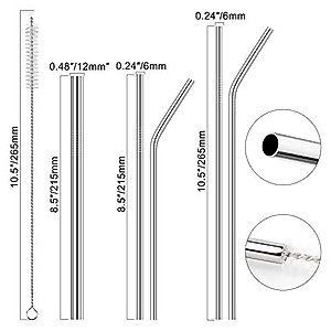 Hypermotion Stainless Steel Straw, Food Grade Reusable Metal Drinking Straw Set with 2 Cleaning Brushes and Carry Pouch for Smoothie, Milkshake, Cocktail and Hot Drinks