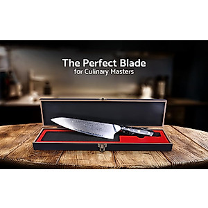 EXCALIBLADES Ultra Sharp 8" Damascus Chef's Knife. High Carbon 67-layers VG10 Stainless Steel Kitchen Knife, Ultra Sharp with Full Tang. Black Turquoise Ergonomic G10 Handle.