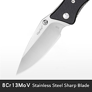 Folding Pocket Knife, 3 inch 8Cr13MoV Stainless Steel Blade, Safety Liner Lock, Pocket Clip, Manual Opening, G10 Handle, Perfect for Outdoor Camping and Everyday Carry, Black+Red