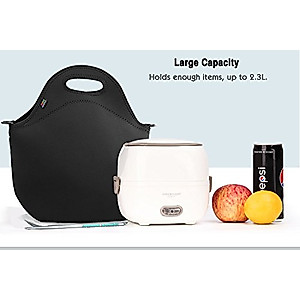 Nuovoware Insulated Lunch Bag for Women, Neoprene Lunch Tote Bag Picnic Lunch Box Bag with Adjustable Cross-Body Strap, Black