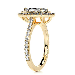 Solid Gold Handmade Engagement Rings 3 CT Pear Cut Moissanite Diamond Double Halo Bridal Wedding Ring for Anniversary Propose Gift (14K Solid Yellow Gold)