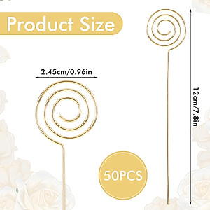 Tucnoeu 50pcs Short Flower Card Holder Stick 7.8inch Wire Floral Card Holder Picks,Gold Round Photo Card Holder,Floral Pick Card Holder,ofr Wedding Party Birthday Office (gold)
